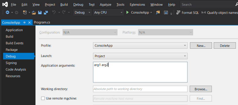 Passing argument to Main method in Visual Studio – Karol memo
